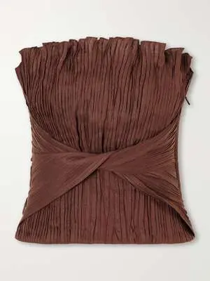 ANDRES OTALORA De Los Astros Pleated Twisted Linen Bustier Top - Brown