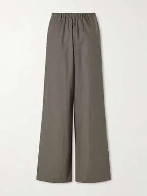 DEIJI STUDIOS Checked Organic Cotton Wide-leg Pants - Forest Green
