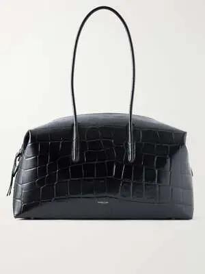 DEMELLIER The Stockholm Crocodile-effect Leather Shoulder Bag - Black