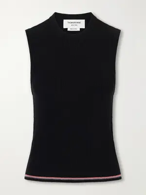 Thom Browne Ribbed Merino Wool Tank - Black