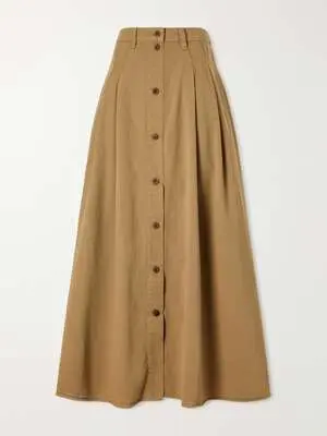 JAMIE HALLER The Venetian Pleated Cotton-twill Midi Skirt - Camel