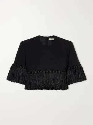 HEIRLOME Matilde Bouclé Fringed Wool-blend Blouse - Black