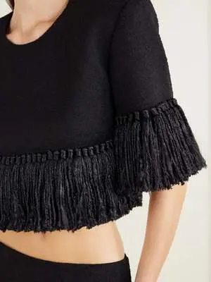 HEIRLOME Matilde Bouclé Fringed Wool-blend Blouse