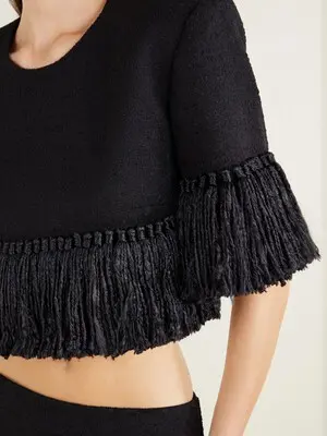 HEIRLOME Matilde Bouclé Fringed Wool-blend Blouse
