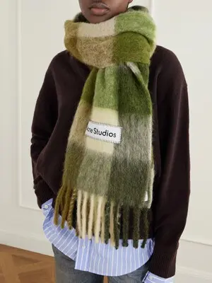 Acne Studios Fringed Checked Brushed Alpaca, Wool And Mohair-blend Scarf