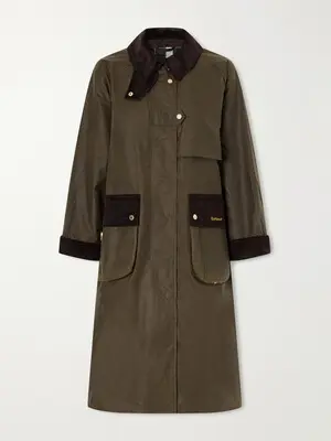 Barbour Kirklees Corduroy-trimmed Waxed Cotton Jacket - Green