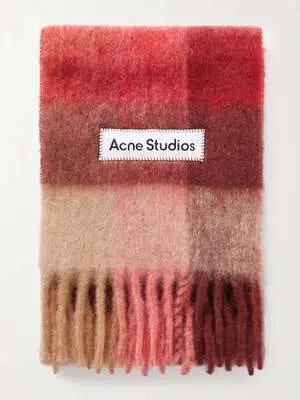 Acne Studios Fringed Checked Brushed Alpaca, Wool And Mohair-blend Scarf