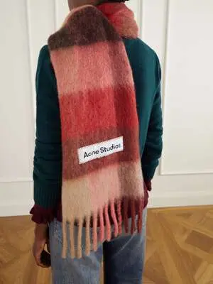 Acne Studios Fringed Checked Brushed Alpaca, Wool And Mohair-blend Scarf