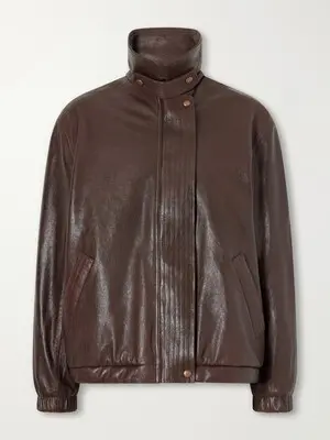 Magda Butrym Leather Blouson Jacket Brown