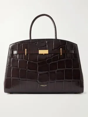 DEMELLIER The Hudson Crocodile-effect Leather Tote Brown