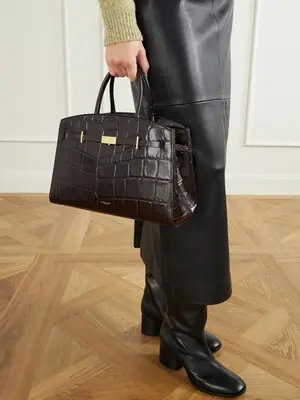 DEMELLIER The Midi Hudson Crocodile-effect Leather Tote - Brown