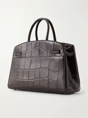 DEMELLIER The Midi Hudson Crocodile-effect Leather Tote - Brown
