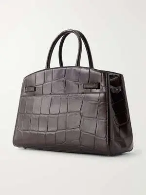 DEMELLIER The Hudson Crocodile-effect Leather Tote - Dark Brown