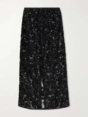 Cecilie Bahnsen Bria Sequined-embellished Mesh Midi Skirt - Black