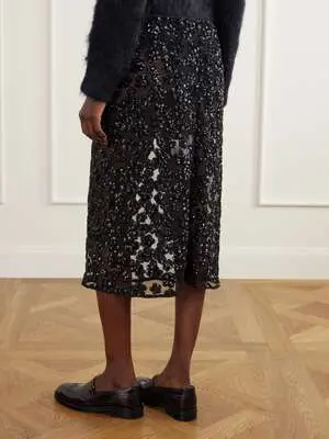 Cecilie Bahnsen Bria Sequined-embellished Mesh Midi Skirt
