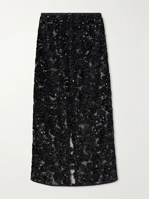 Cecilie Bahnsen Bria Sequined-embellished Mesh Midi Skirt - Black