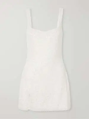 CLIO PEPPIATT Venus Beaded Tulle Mini Dress - White
