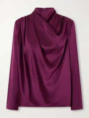 HEIRLOME Sybil Draped Silk-satin Blouse - Purple