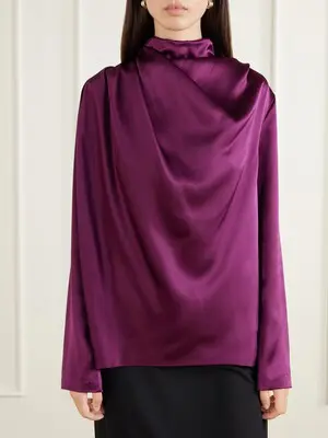 HEIRLOME Sybil Draped Silk-satin Blouse - Purple