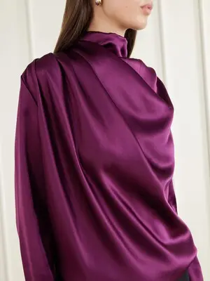 HEIRLOME Sybil Draped Silk-satin Blouse - Purple