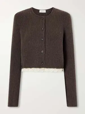 Magda Butrym Crochet-trimmed Ribbed Cashmere Cardigan - Brown