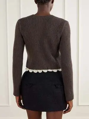 Magda Butrym Crochet-trimmed Ribbed Cashmere Cardigan