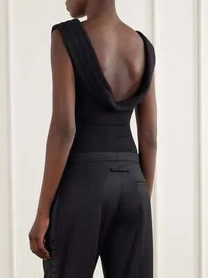 JEAN PAUL GAULTIER Wool-trimmed Stretch-crepe Jersey Bodysuit