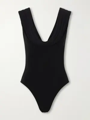 JEAN PAUL GAULTIER Wool-trimmed Stretch-crepe Jersey Bodysuit