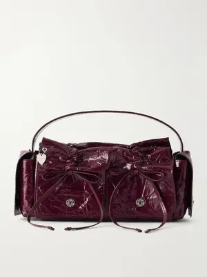 Acne Studios Multipocket Bow-detail Crinkled Patent-leather Shoulder Bag