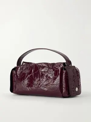 Acne Studios Multipocket Bow-detail Crinkled Patent-leather Shoulder Bag