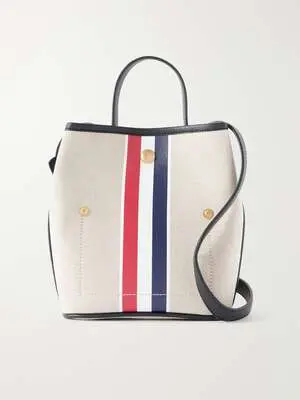 Thom Browne Striped Leather-trimmed Canvas Bucket Bag - Ivory