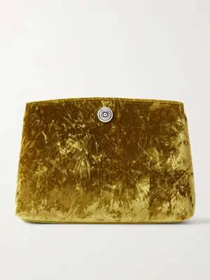 LIFFNER Pushlock Leather-trimmed Velvet Clutch - Chartreuse