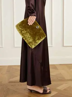LIFFNER Pushlock Leather-trimmed Velvet Clutch