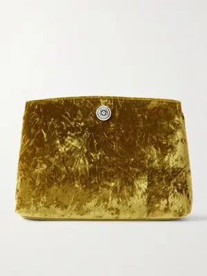 LIFFNER Pushlock Leather-trimmed Velvet Clutch - Yellow