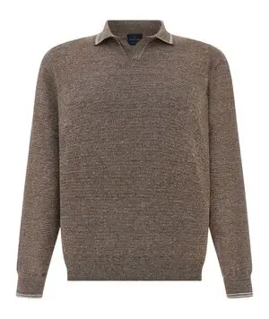 Paul & Shark Open Collar Wool And Linen Polo - Blanc