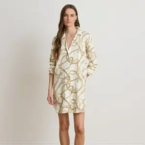 Ralph Lauren Belting-print Sateen Sleep Shirt - Cream