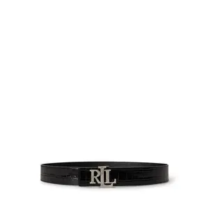 Ralph Lauren Logo Reversible Croc-embossed Wide Belt - Black