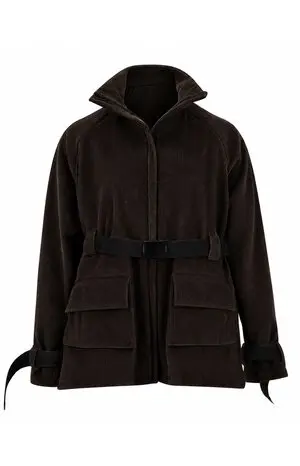 GUNDA HAFNER LTD Cotton Corduroy Funnel Neck Jacket With Belt - Brown