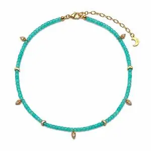 AUROZIA Lotus Within Gold Vermeil Starlit Moon Amazonite Choker Necklace & Bracelet - Blue