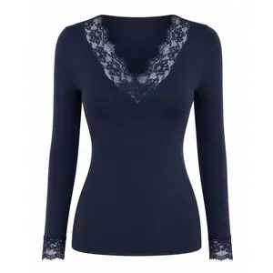 LUELLA FASHION Lace V-neck Base Layer Navy