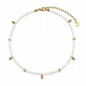 AUROZIA Lotus Within Gold Vermeil Starlit Moon Phantom Quartz Choker Necklace & Bracelet - White