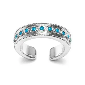 AUROZIA Silver / Blue Lotus Within Rhodium Plated Sterling Silver Starlight Dew Turquoise Adjustable Open Ring - Silver/blue