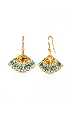 JENNA BLAKE Turquoise, Emerald, And Pearl Fan Earrings - Multi