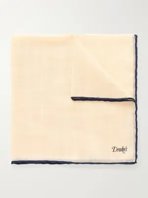 DRAKE'S Logo-print Silk And Wool-blend Gauze Pocket Square - Neutrals