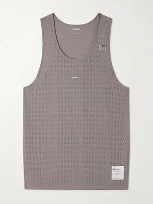 Satisfy Embellished Logo-appliquéd Space-o™ Mesh Tank Top - Brown