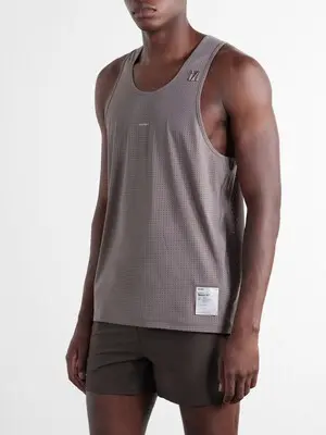 Satisfy Embellished Logo-appliquéd Space-o™ Mesh Tank Top - Brown