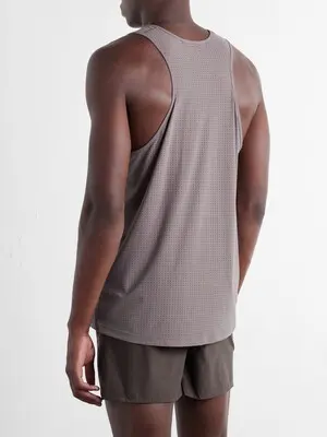Satisfy Embellished Logo-appliquéd Space-o™ Mesh Tank Top - Brown