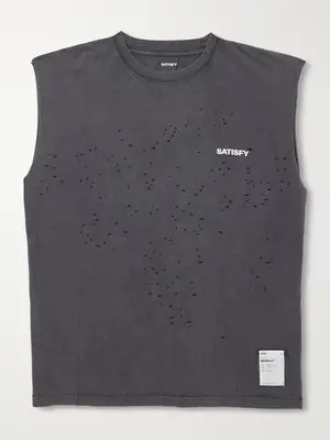 Satisfy Distressed Logo-print Mothtech™ Organic Cotton-jersey Tank Top - Gray