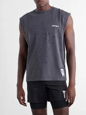 Satisfy Distressed Logo-print Mothtech™ Organic Cotton-jersey Tank Top