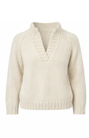 GUNDA HAFNER LTD Neutrals Cream Handmade Natural Alpaca Wool Cotton Polo Neck Jumper - White